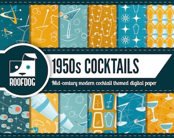 Atomic Cocktail Digital Paper Mid Century Modern Atomic | Etsy