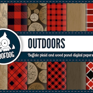 Buffalo Plaid Pattern Digital Paper | Lumberjack Digital | Wood Panel ...