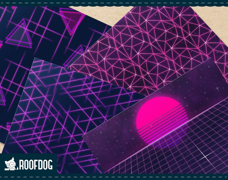Neon digital paper Retowave digital paper 1980s neon | Etsy