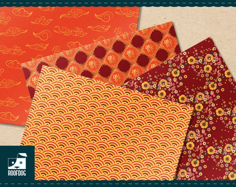 Lunar New Year Digital Paper Chinese New Year China Red - Etsy