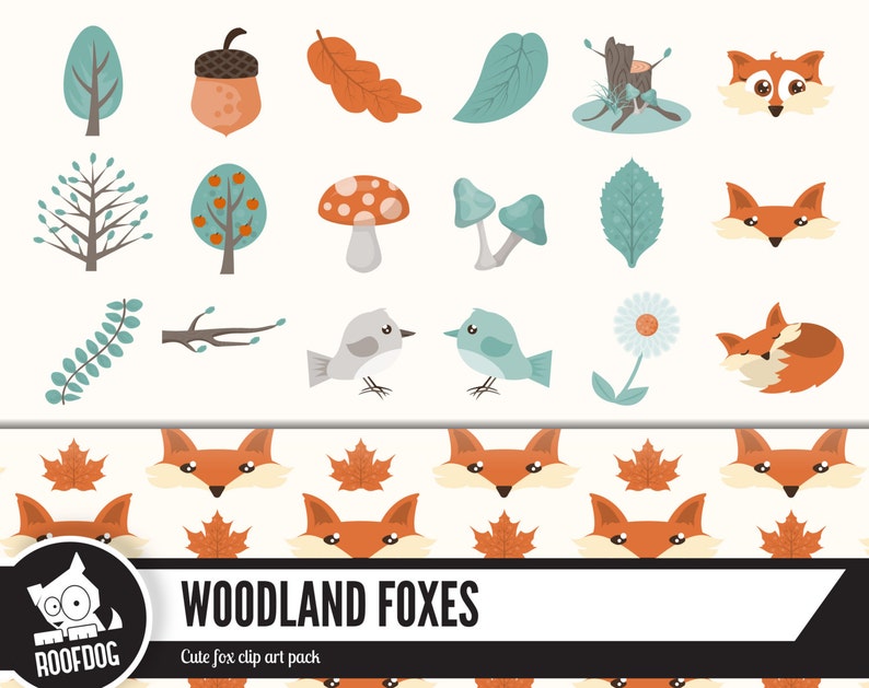 Woodland Fox Clipart Foxes Clip Art Woodland Autumn Fox - Etsy New Zealand