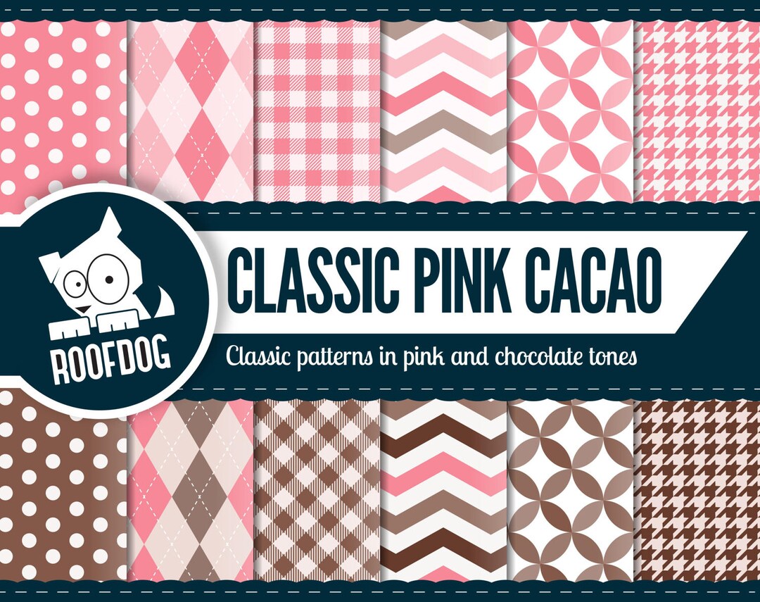 Pink and Chocolate Digital Paper Pink Argyle Brown Houndstooth Polka ...
