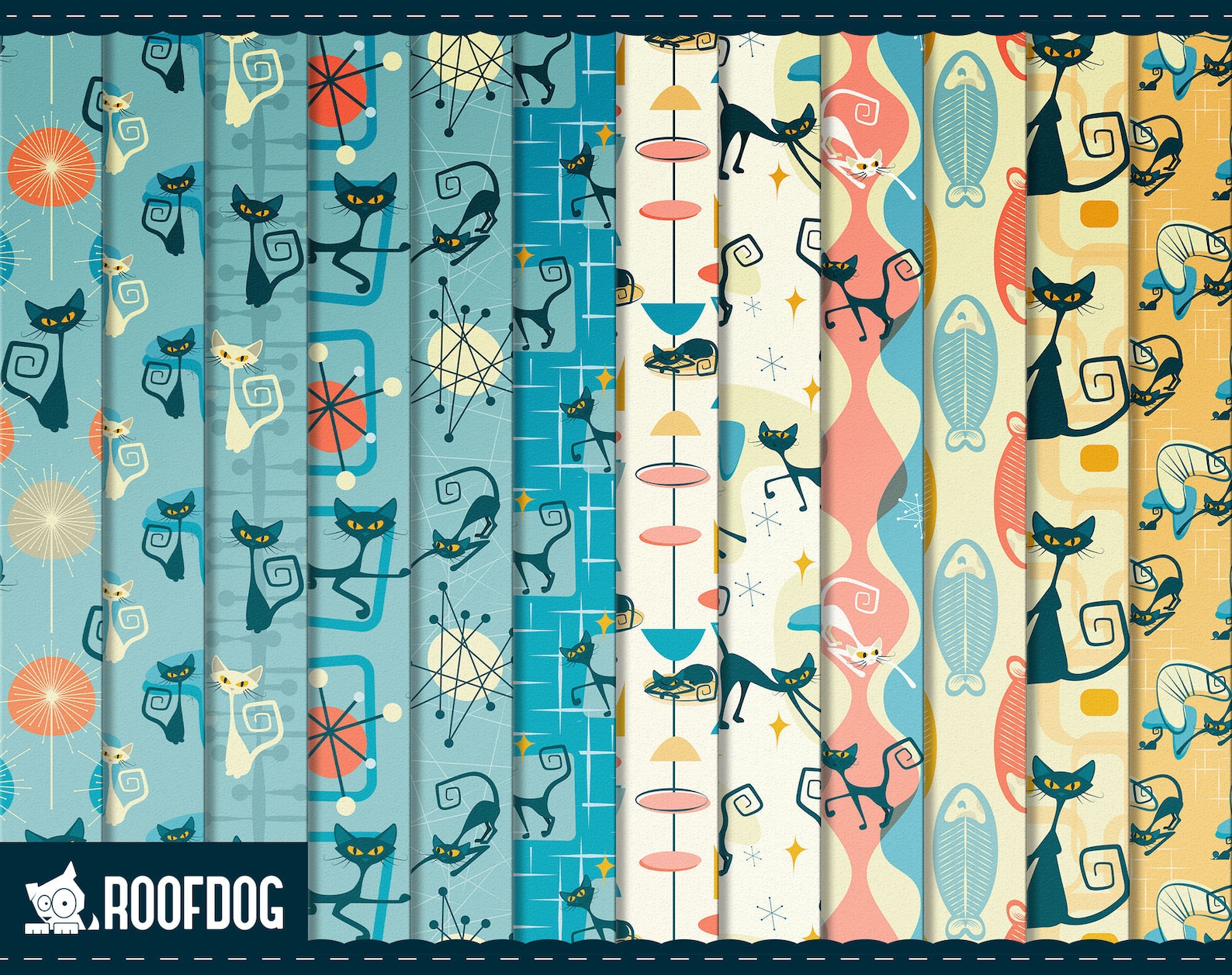Atomic Digital Paper | 1950s Atomic Cat Pattern | Digital Paper Pack ...