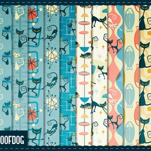 Atomic Digital Paper | 1950s Atomic Cat Pattern | Digital Paper Pack ...