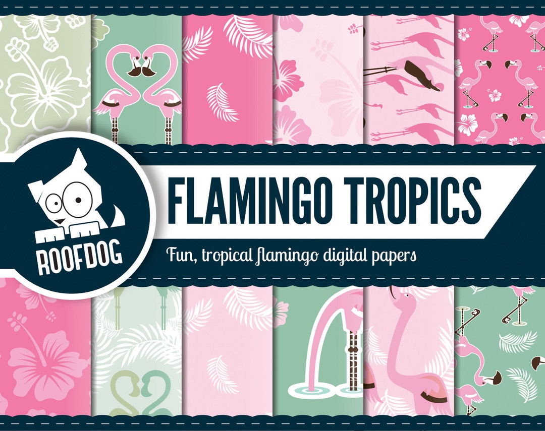 Pink Flamingo Digital Paper Tropical Paradise Flamingos - Etsy