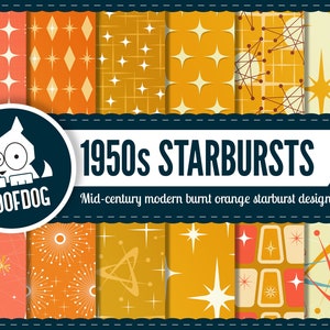 Atomic Starbursts Digital Paper | 1950s Atomic Pattern | Mid Century ...