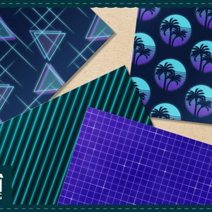 Retrowave Digital Paper | Blue and Purple Neon Digital Paper | 1980s ...