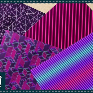 Eighties Digital Paper | Blue and Purple Neon Digital Paper | 1980s ...