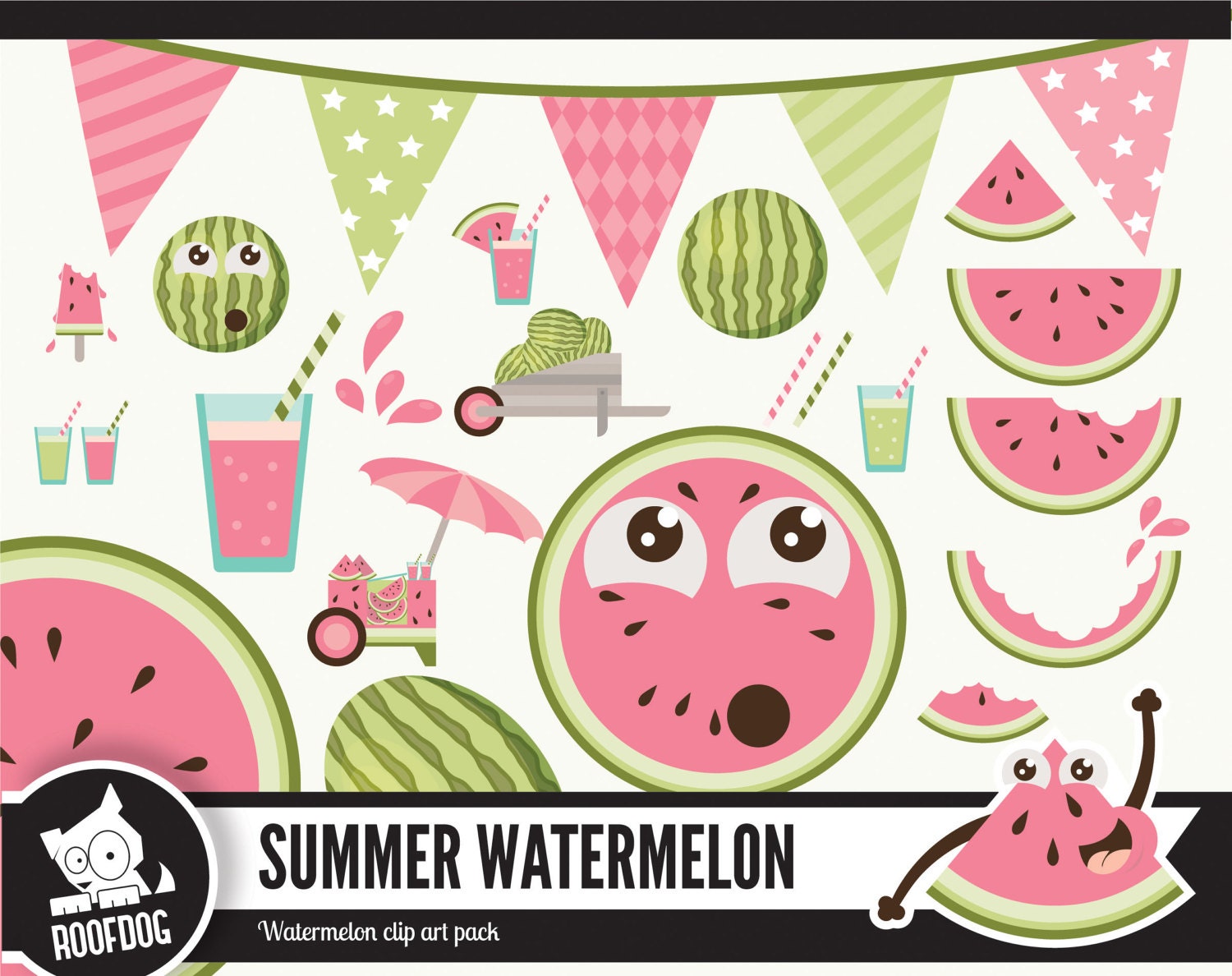 Watermelon Clipart Summer Fruit Digital Clip Art Bright - Etsy