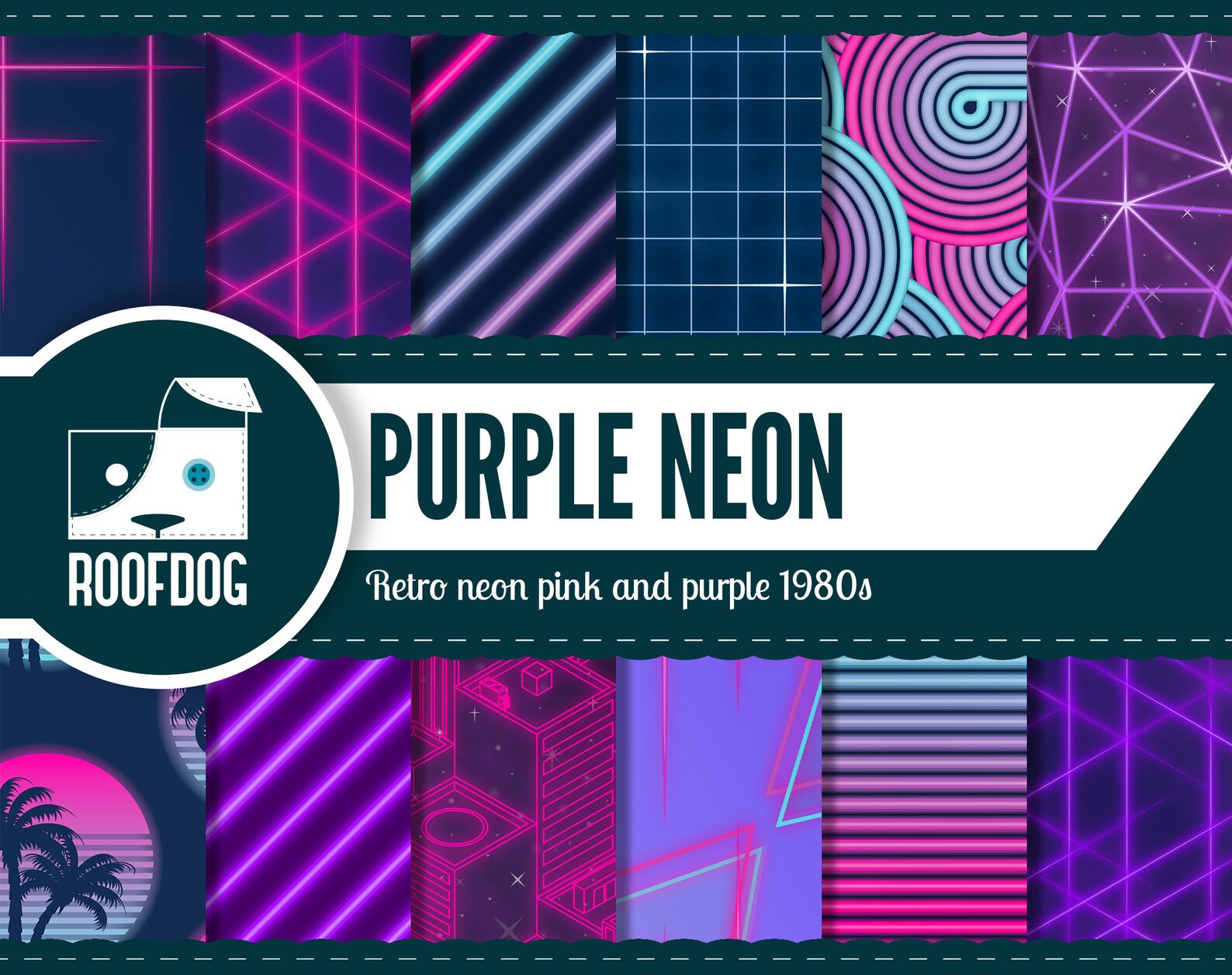 1980s Digital Paper Purple Neon Digital Paper 1980s Retrowave Pattern ...