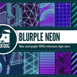Retrowave Digital Paper | Blue and Purple Neon Digital Paper | 1980s ...