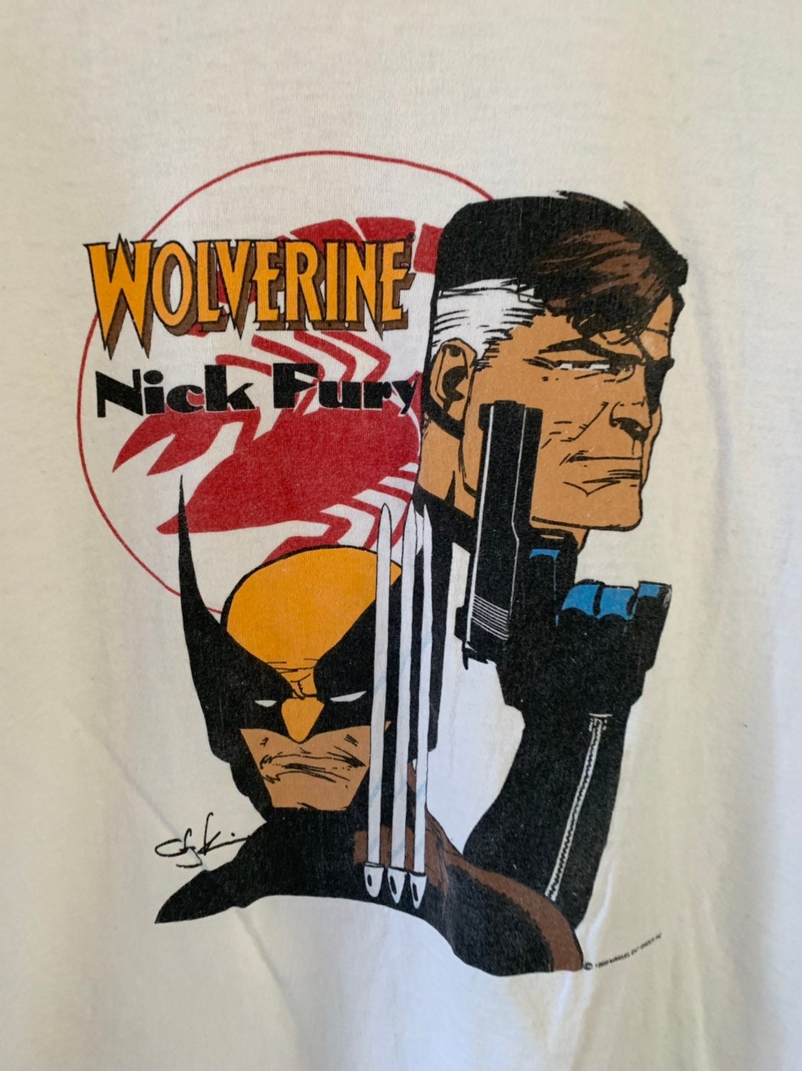 Vintage Marvel Wolverine And Nick Fury White Promo T-Shirt
