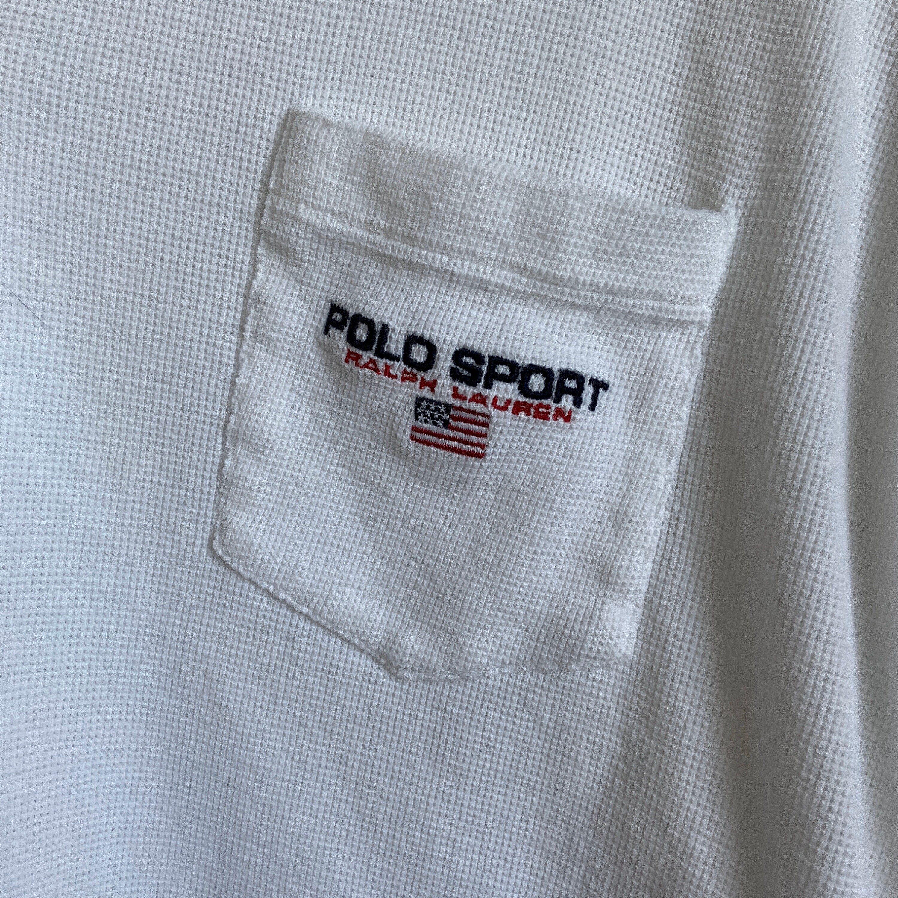 Vintage Polo Sport Embroidered Front Pocket White Polo Shirt