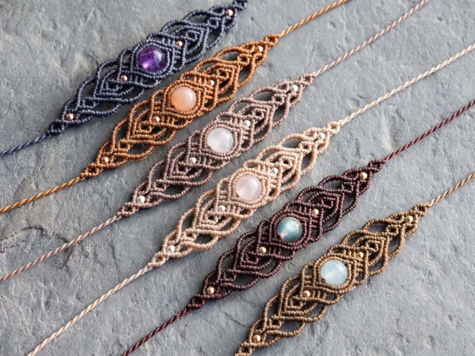 Macrame Boho Bracelet, Healing Gemstone Bracelet, Woven Bohemian ...
