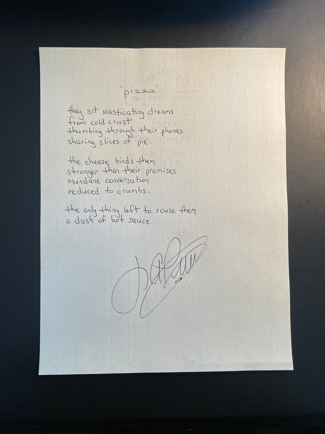 Pizza - Handwritten and Signed Poem - Etsy