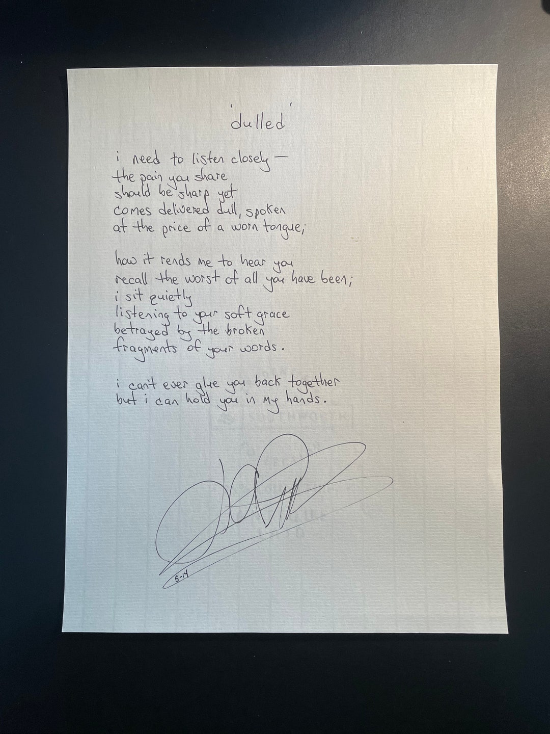 Dulled - Handwritten and Signed Poem - Etsy