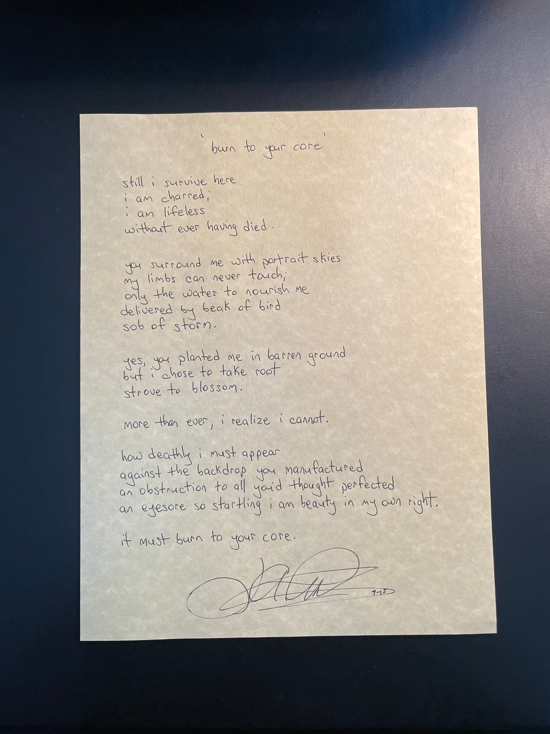 Burn to Your Core - Handwritten and Signed Poem - Etsy