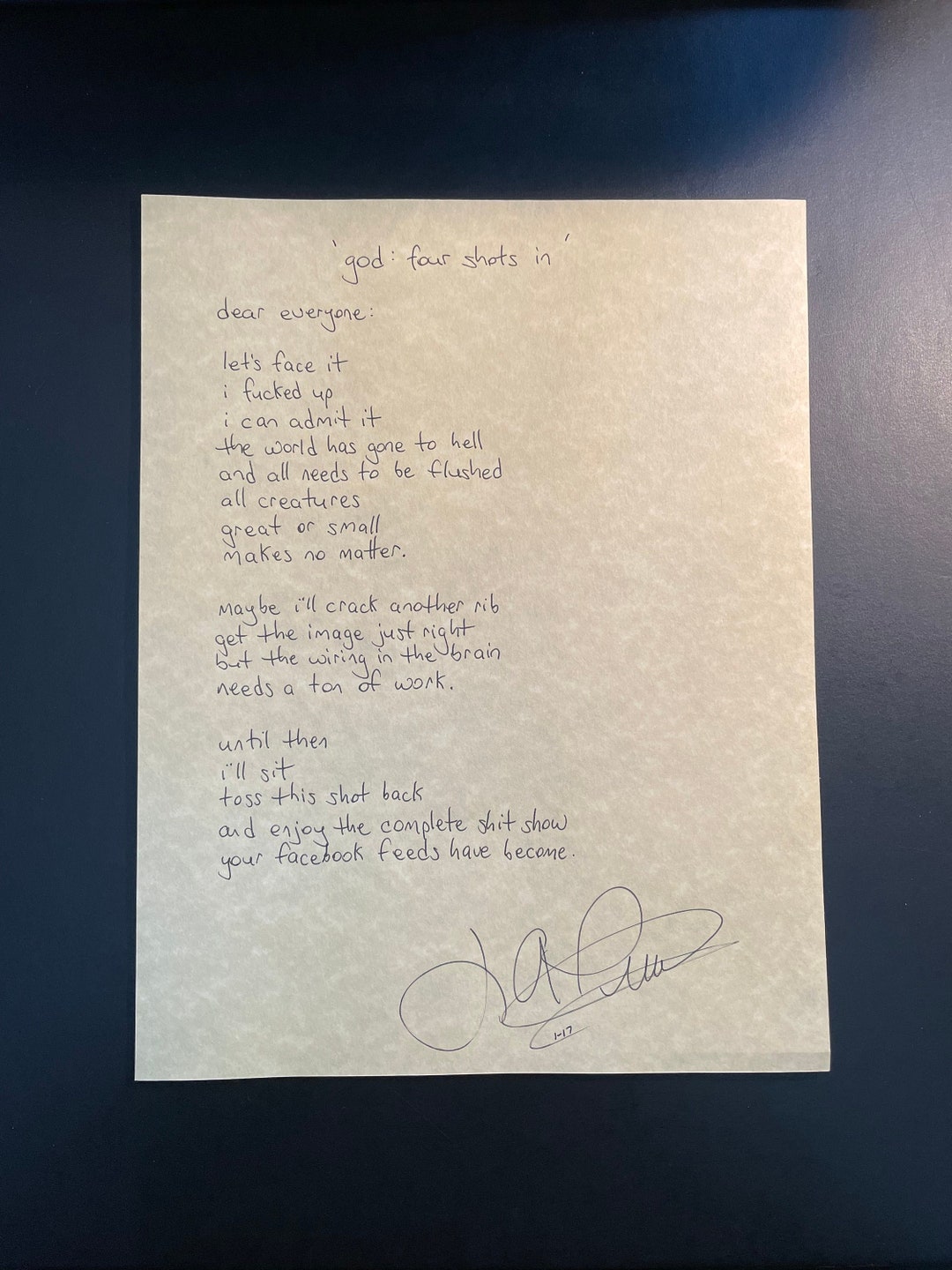 God: Four Shots in Handwritten and Signed Poem - Etsy