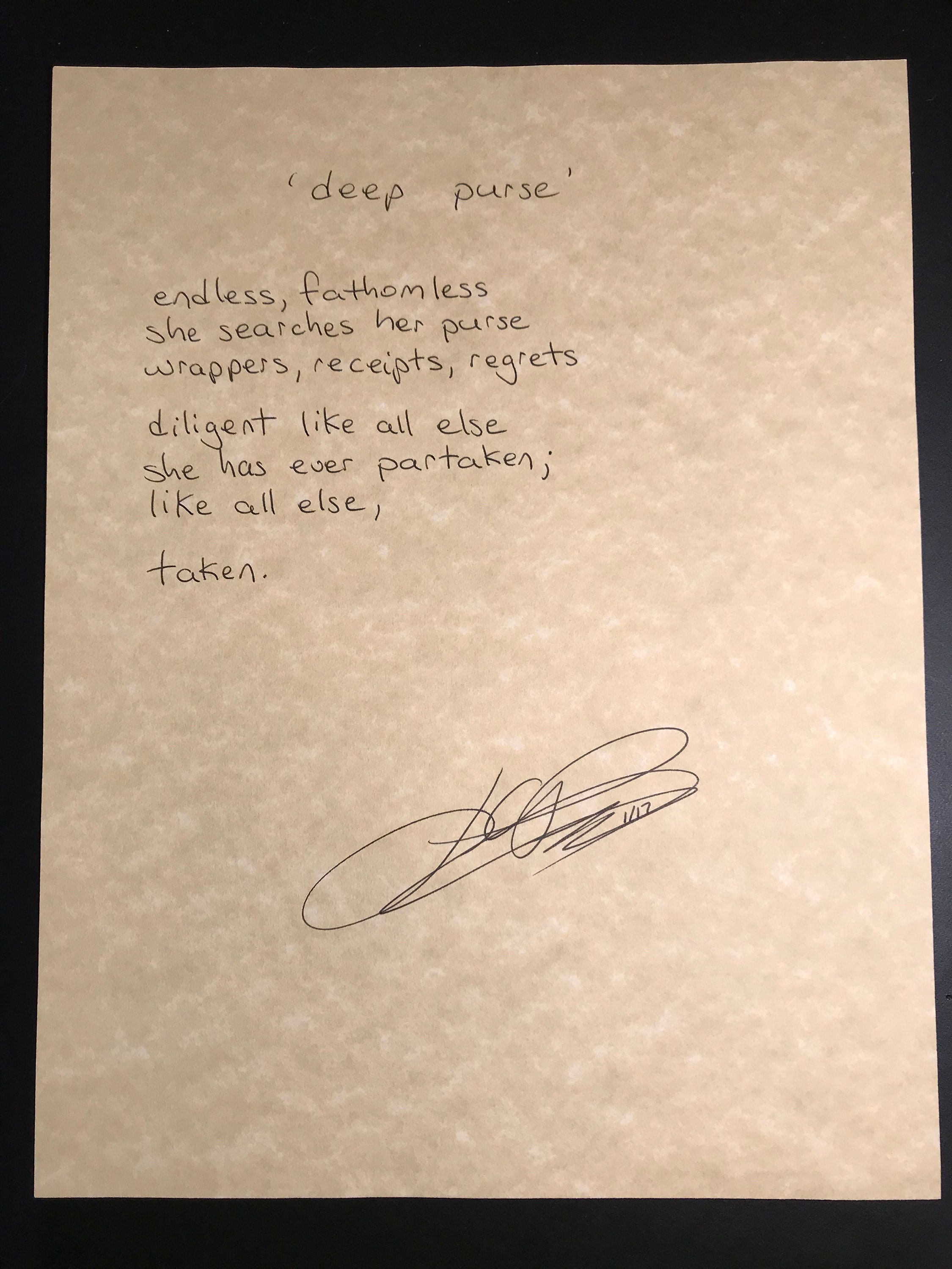Deep Purse Handwritten & Signed Poem - Etsy