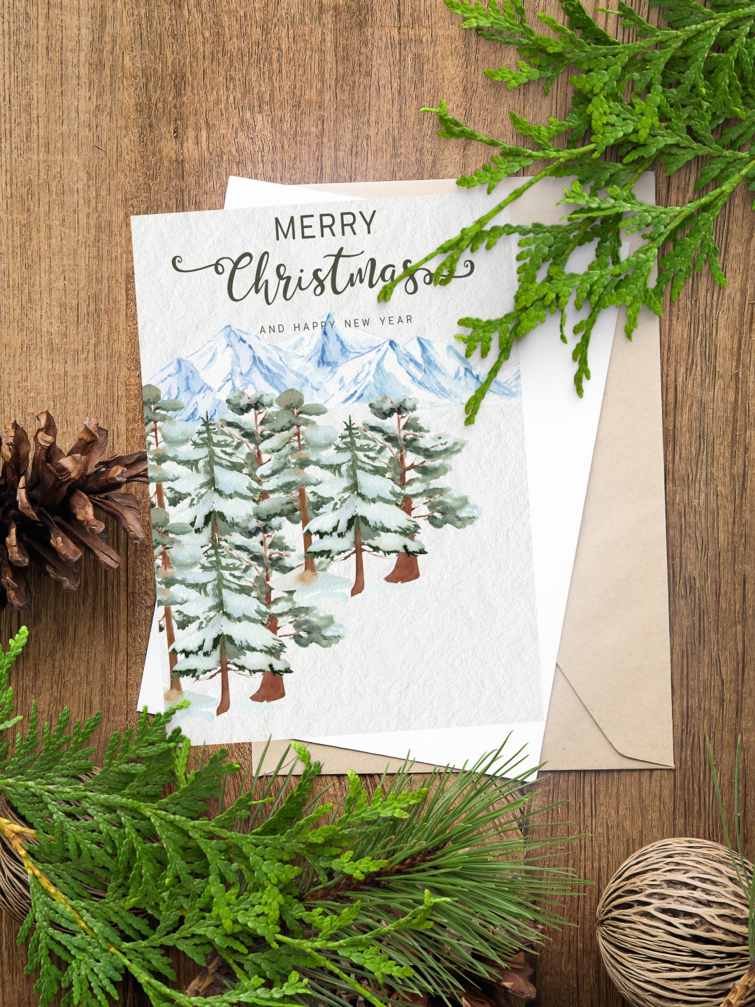 Forest & Mountain Christmas Card/simplistic Cards - Etsy