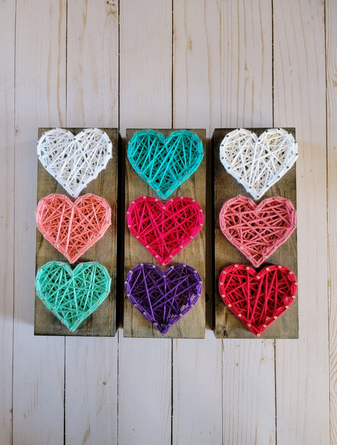 Trio of Hearts Mini Heart String Art Heart Art Made to - Etsy