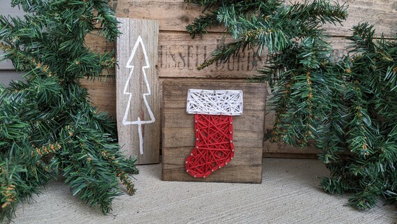 Stocking String Art Christmas String Art Christmas Signs | Etsy