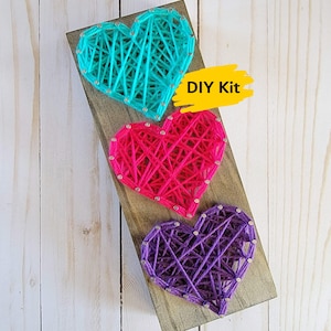 DIY KIT Trio of Hearts Mini Heart String Art Heart Art - Etsy