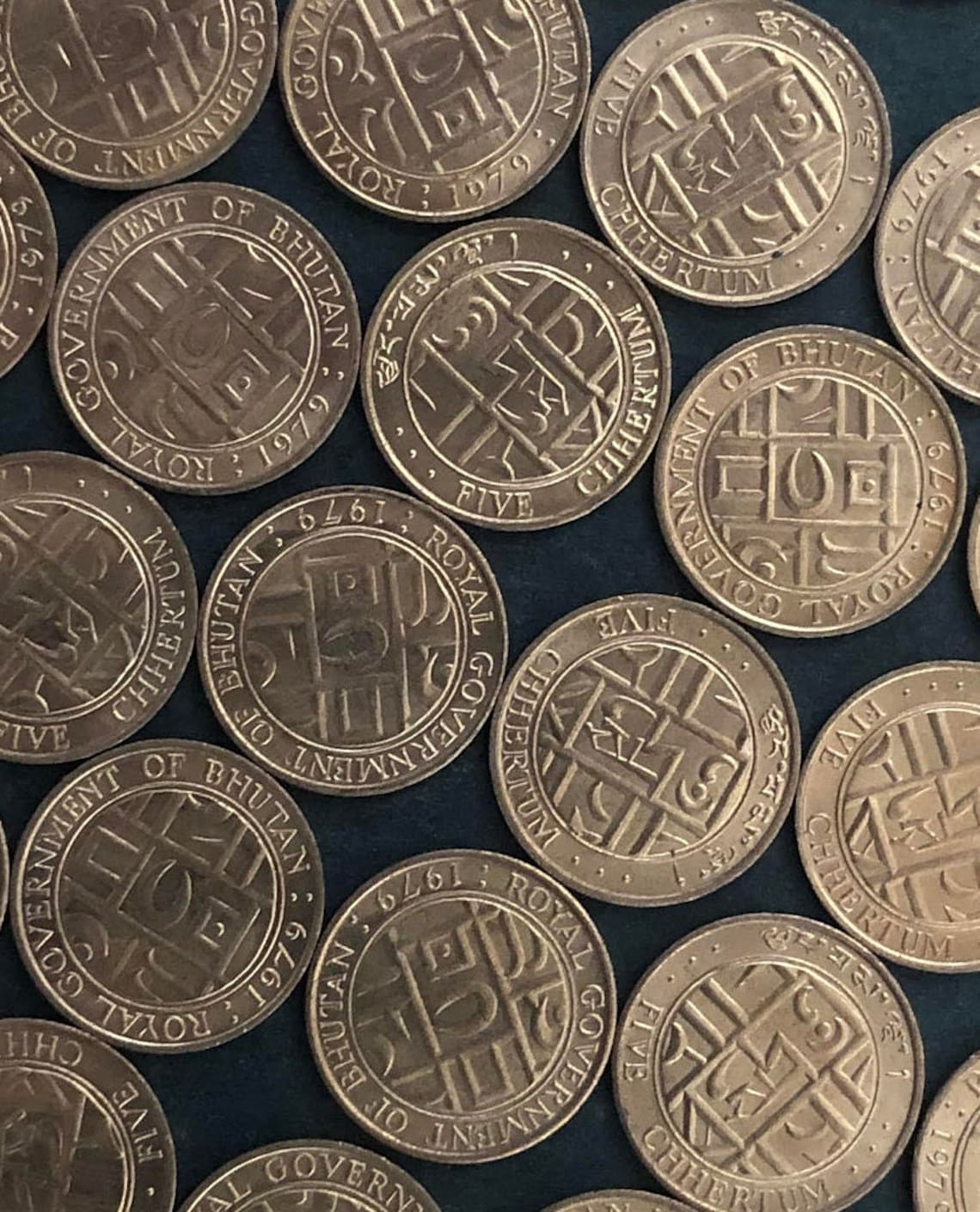 Buddhist Vedic Symbols Bronze 5 Chhertums Coins of 1979 From the ...