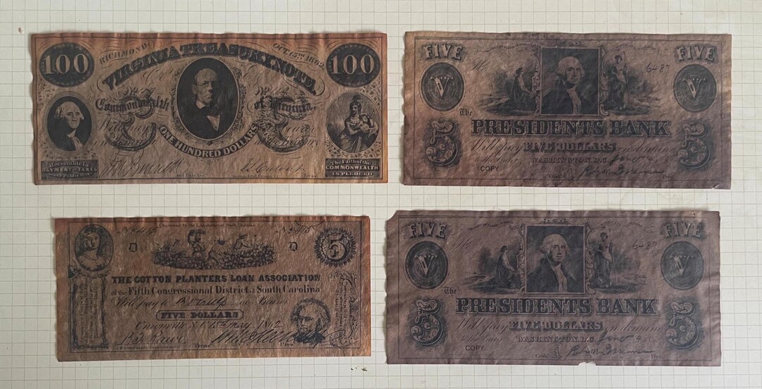 4 Antique-look Obsolete & Confederate Era Currency Reproductions From ...