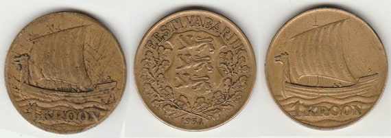 Viking Dragon Ship on Estonia 1st Republic 1 Kroon Coin of | Etsy