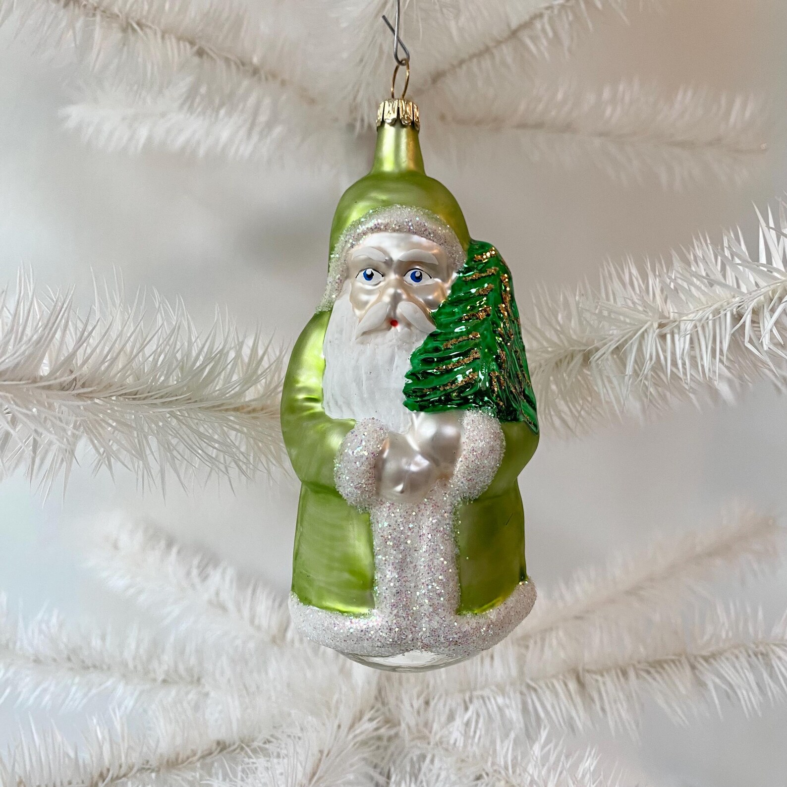 Vintage Green Santa Ornament - Etsy