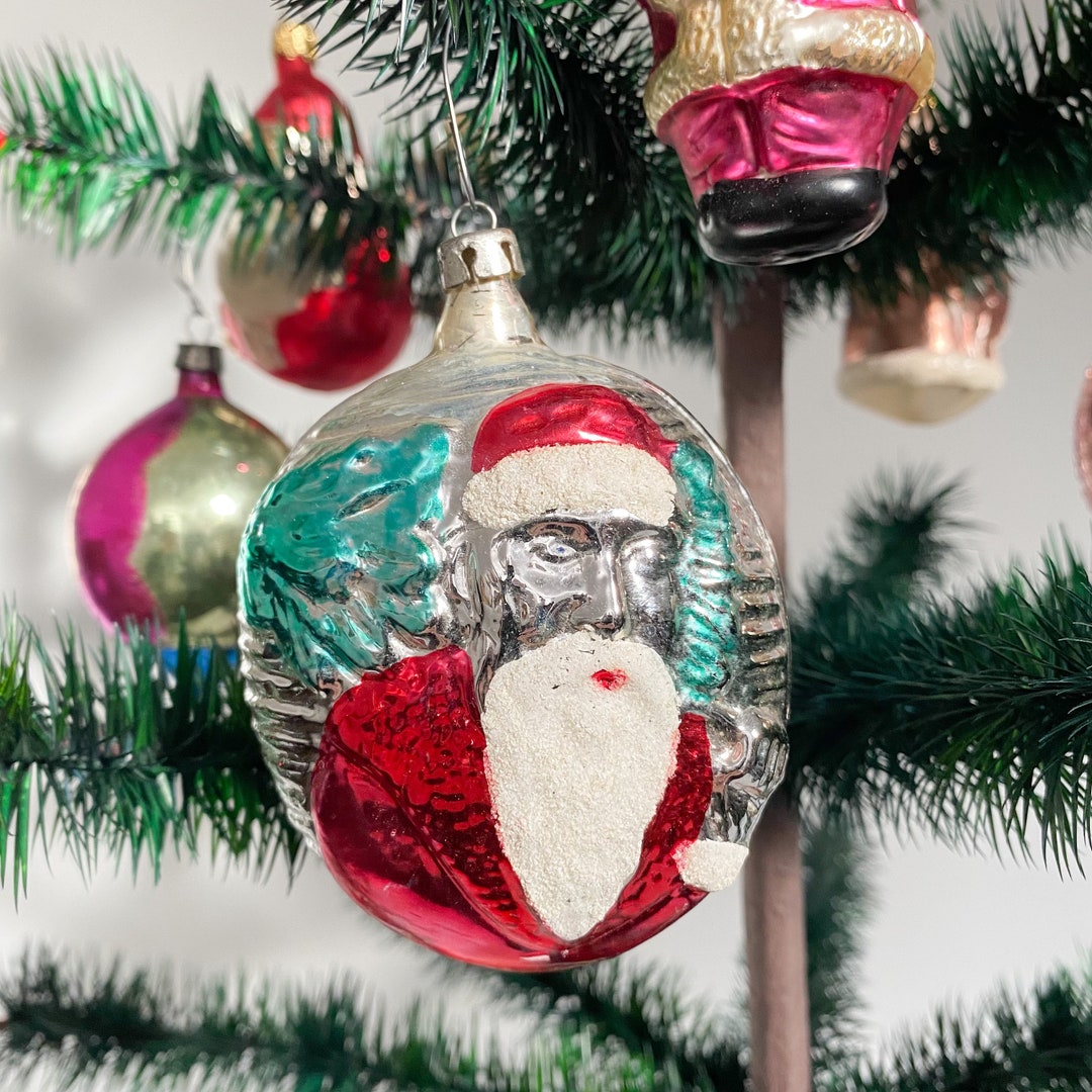 Large Vintage Mercury Glass Santa With Tree Ornament - Etsy