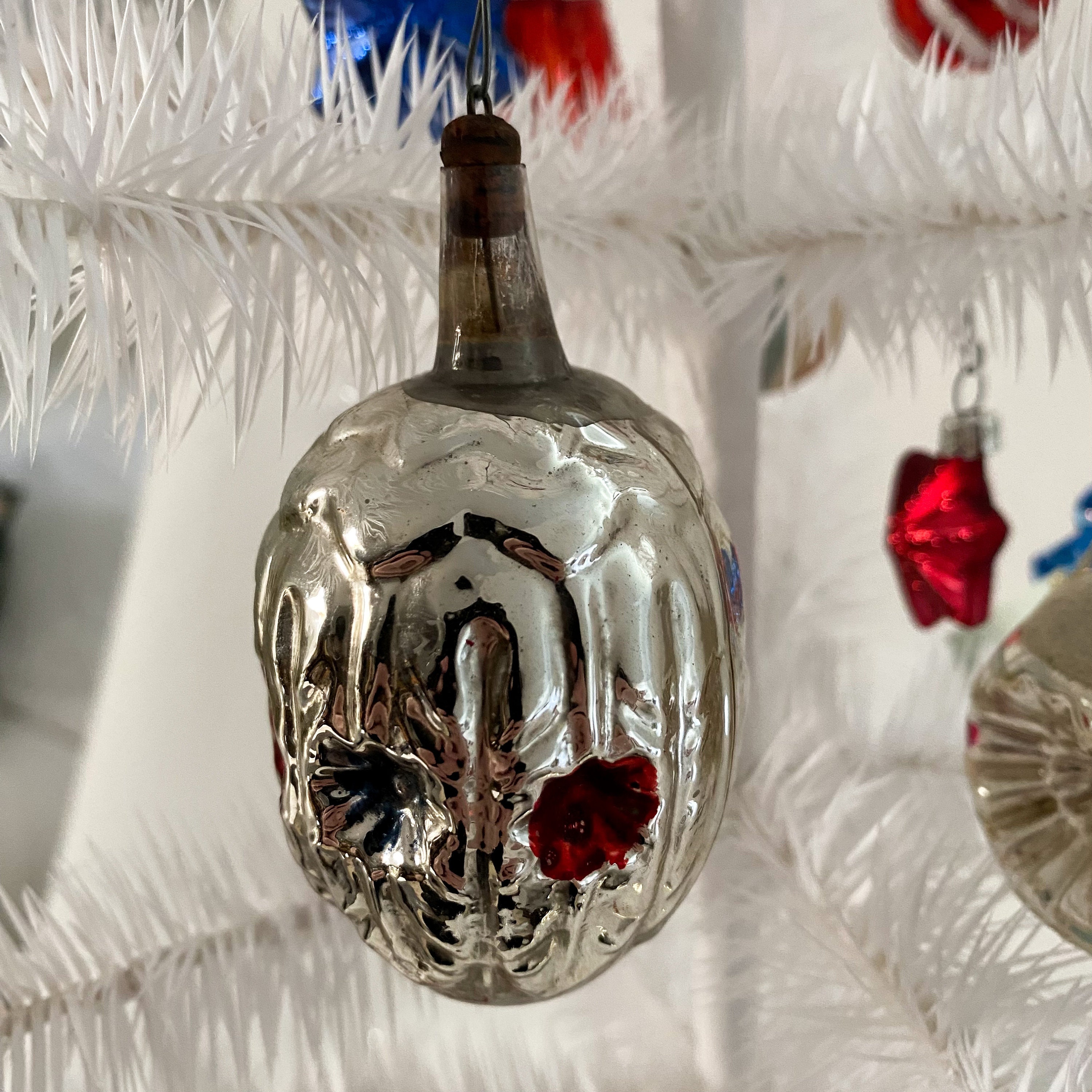 Antique Ornament Silver Red and Blue - Etsy