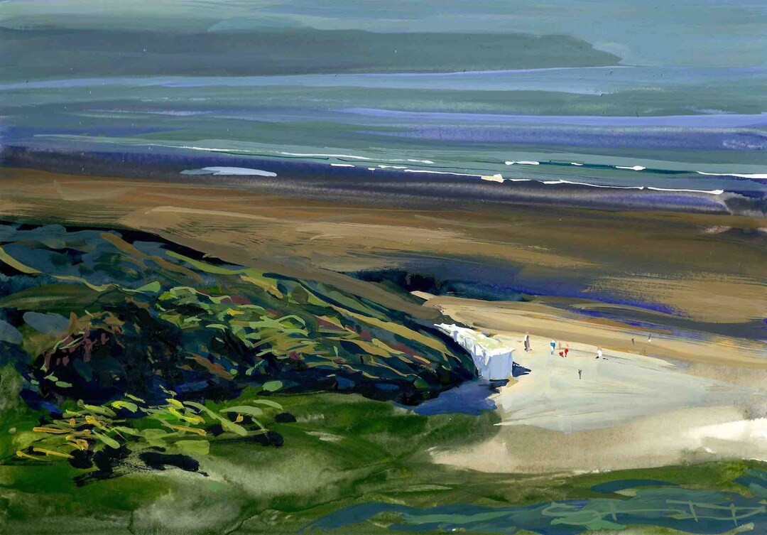 Woolacombe Beach Huts Devon Art Print Beach Summer Art Print From an Original Gouache Painting ...