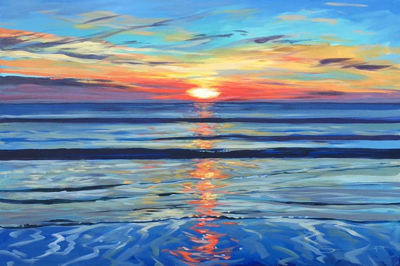 Sunset Print North Devon Waves Picture Woolacombe Beach Sunset Art ...