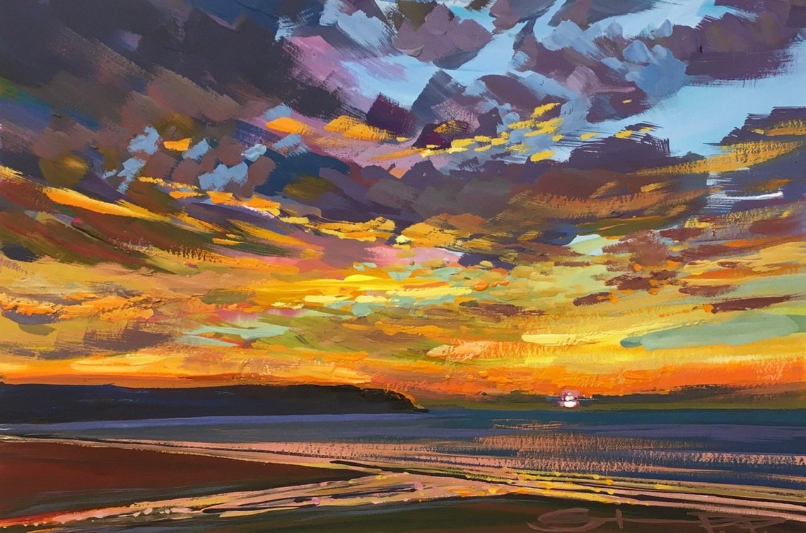Woolacombe Sunset Picture Colourful Devon Sunset Picture Ocean Art ...