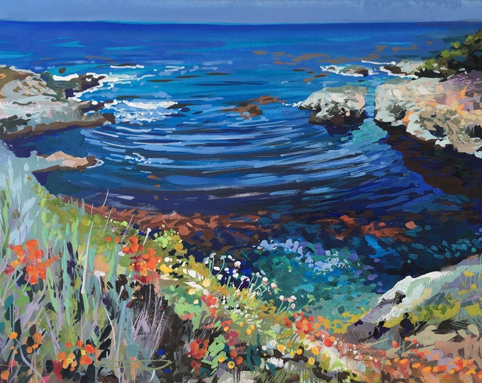 Original Gouache Painting Ocean Art Coastal Landscape Picture Sea Waves ...