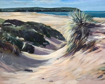 Original Woolacombe Beach Gouache Painting Devon Coastal Landscape ...