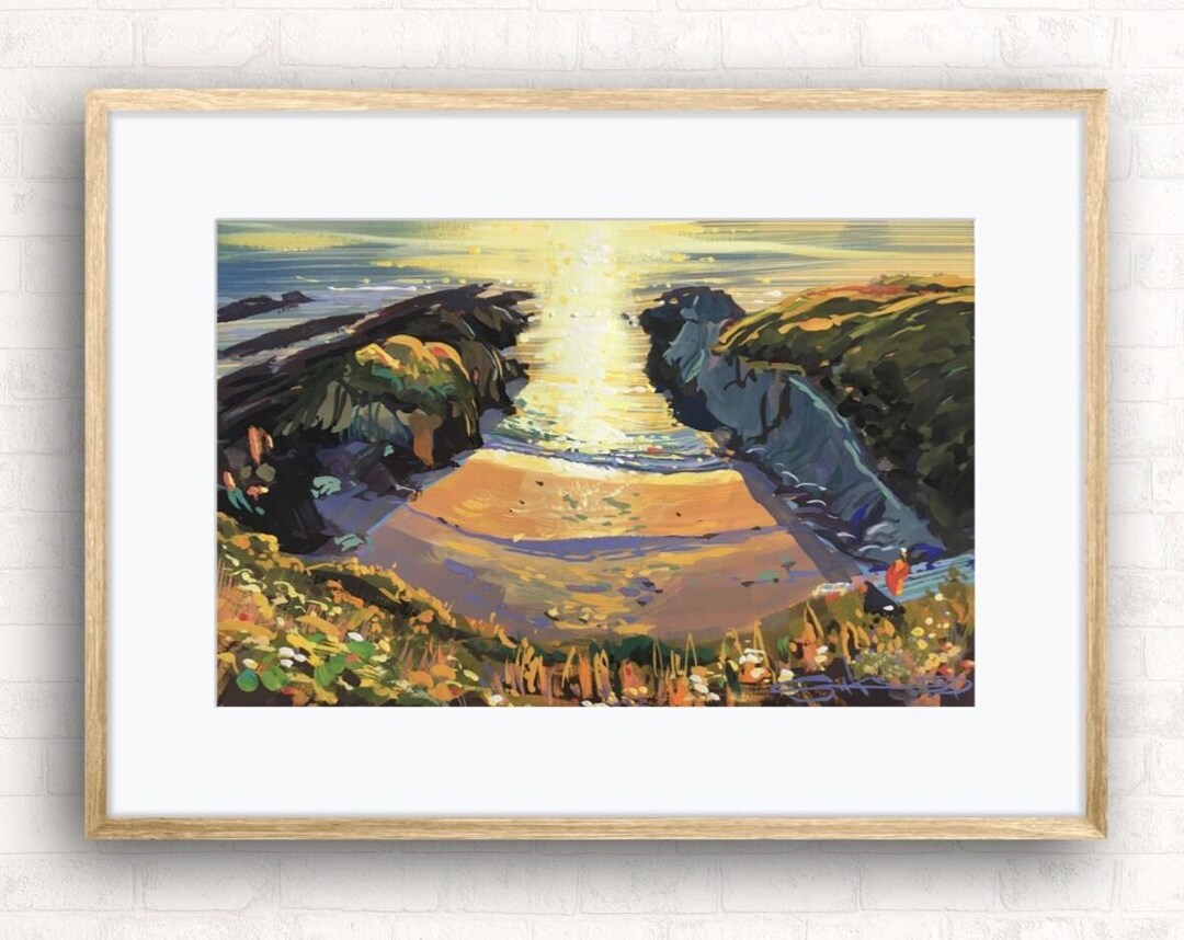 Barricane Beach North Devon Art Print Original Gouache Painting ...