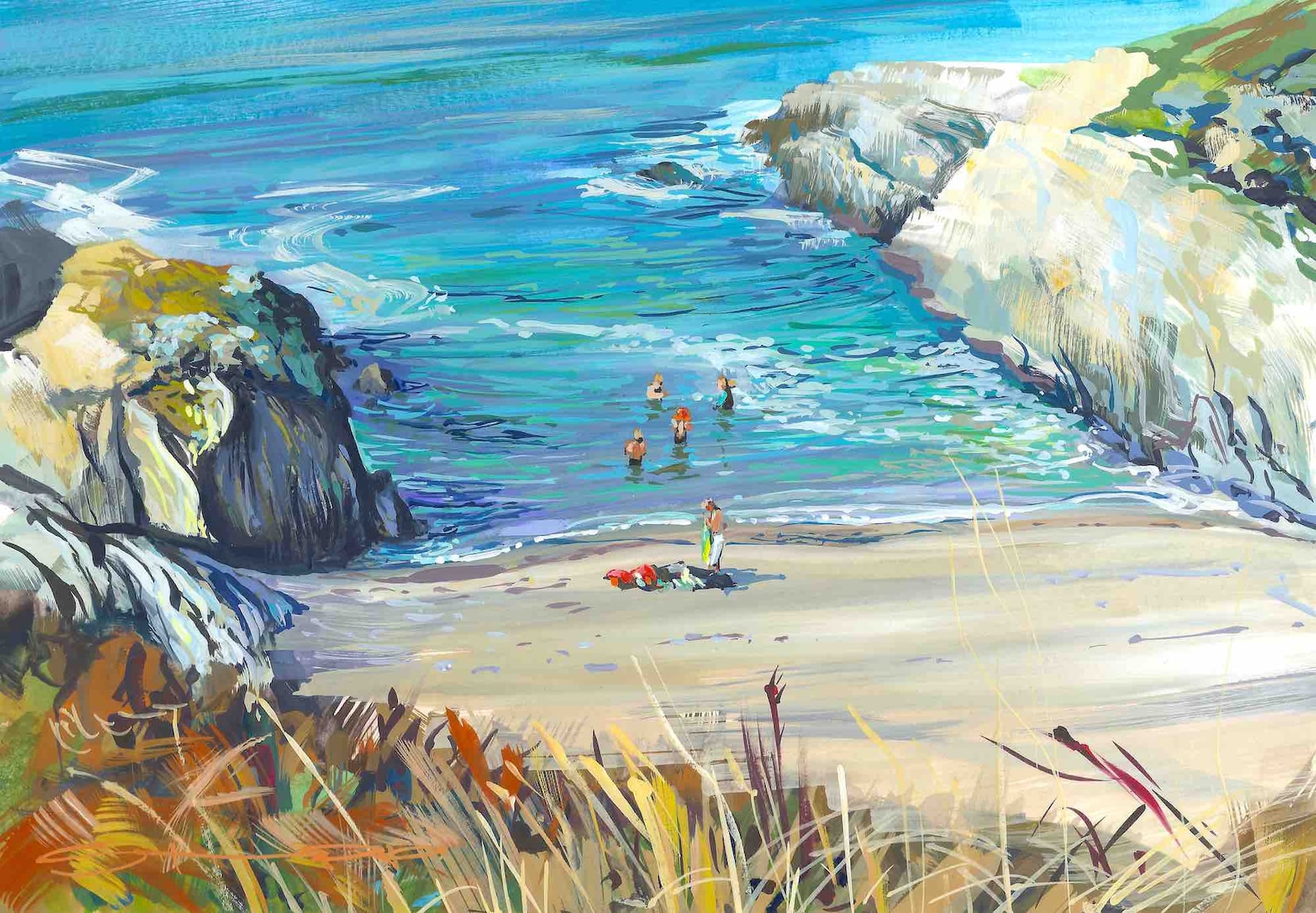 Woolacombe North Devon Beach Wall Picture -summer Beach Painting - Sea ...