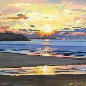 Devon Beach Picture Sunset Print Light the Fire - Woolacombe Sunset Art ...