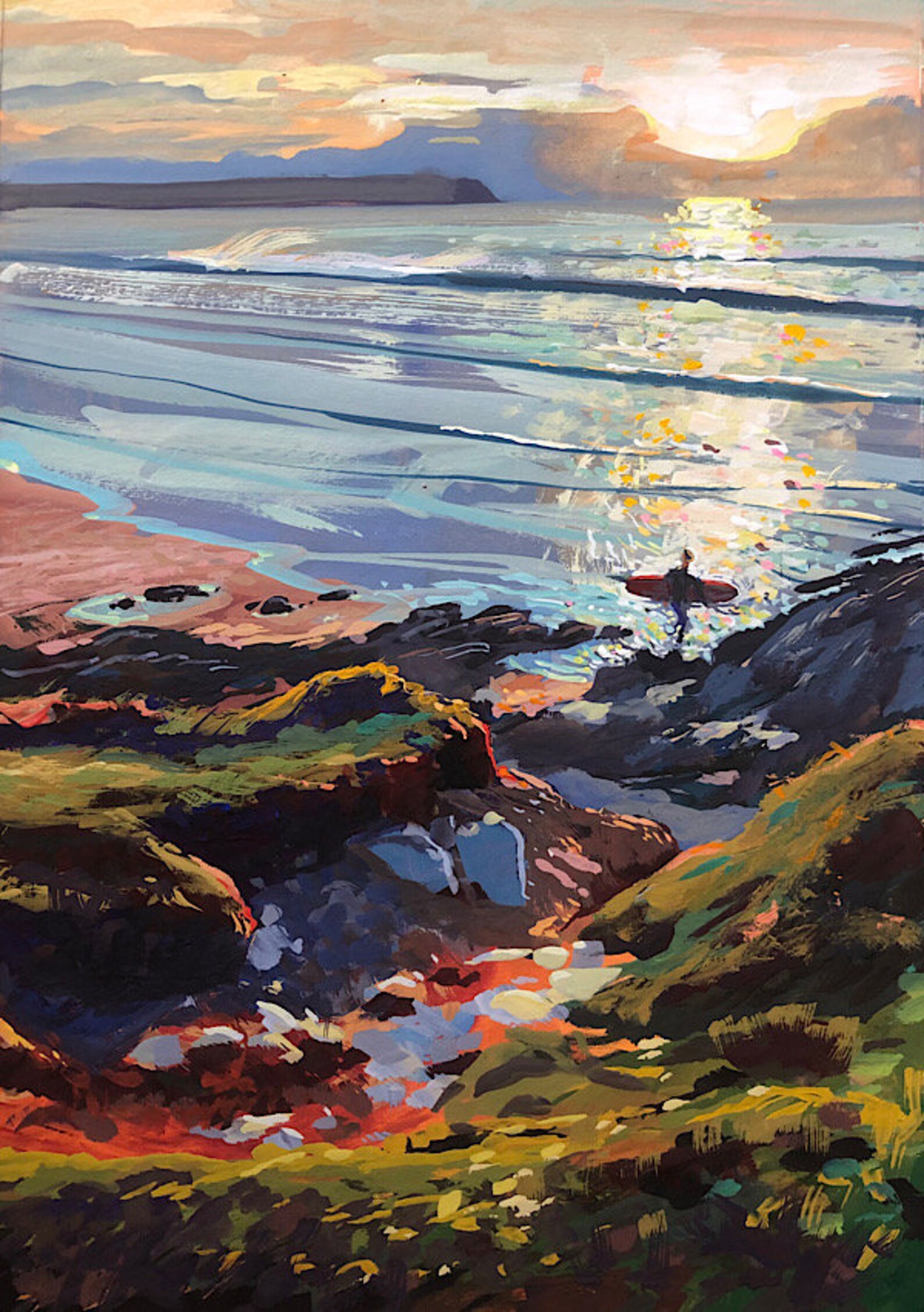 Woolacombe Devon Surfer Picture - Summer Sunset Art - North Devon Surf ...