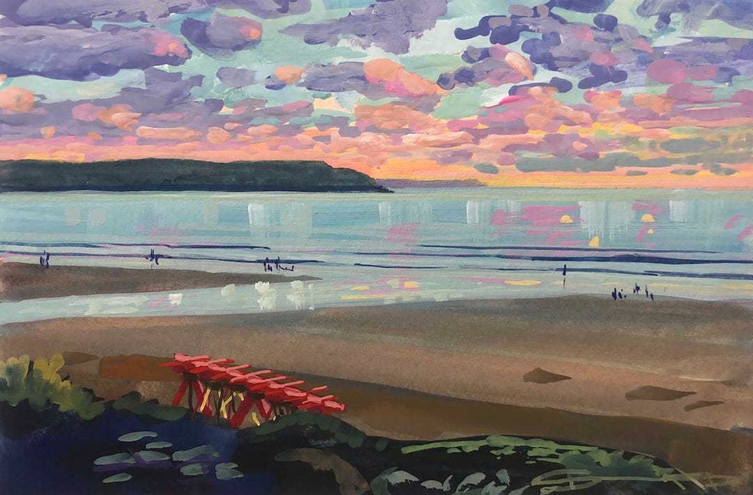 Original Woolacombe Gouache Painting Devon Coastal Landscape Picture ...
