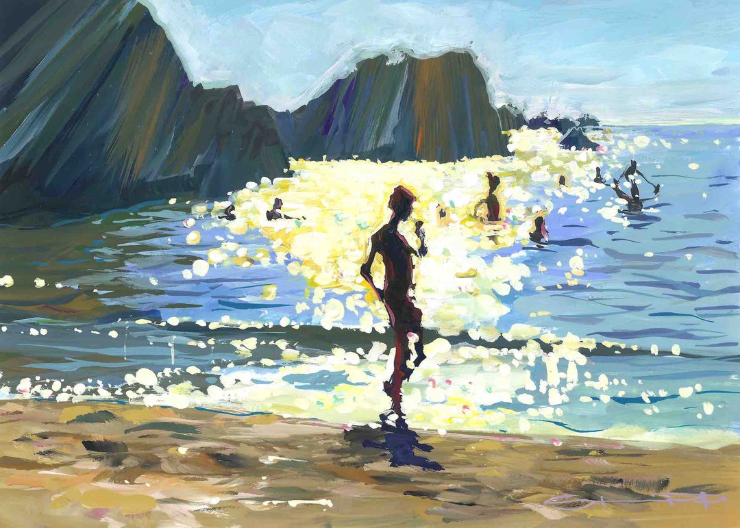 Woolacombe Summer Barricane Beach Painting Sparkle Sunny Beach Day ...