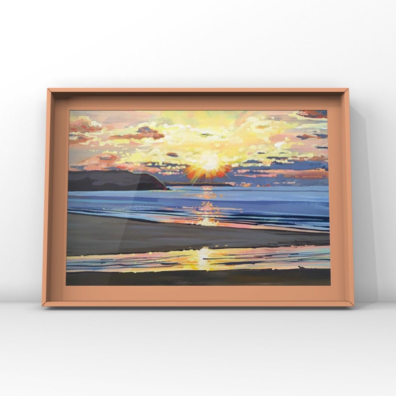 Devon Beach Picture Sunset Print Light the Fire - Woolacombe Sunset Art ...