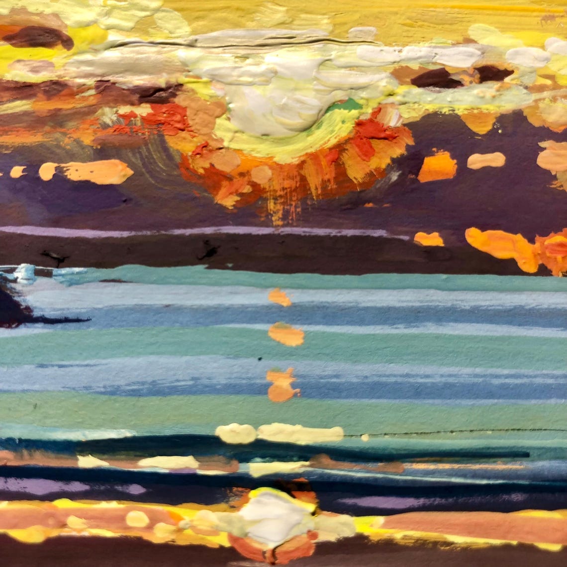 Original Woolacombe Sunset Gouache Painting Devon Coastal Landscape ...