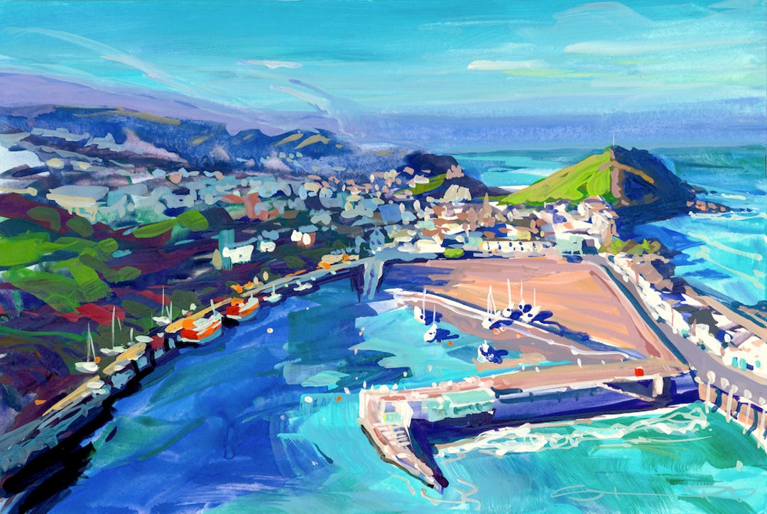 North Devon Gouache Picture Ilfracombe Harbour Art Sailing Boats Print ...