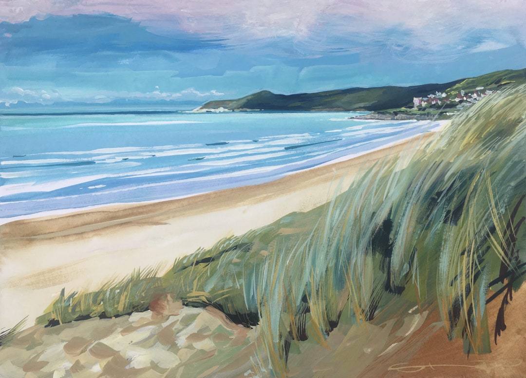 Morning Beach Walk Art Print Sea Woolacombe Art Print From an Original ...