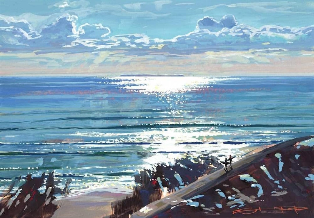 Spring Shimmer Surfers Woolacombe Print Lundy Painting Devon Coast Art ...