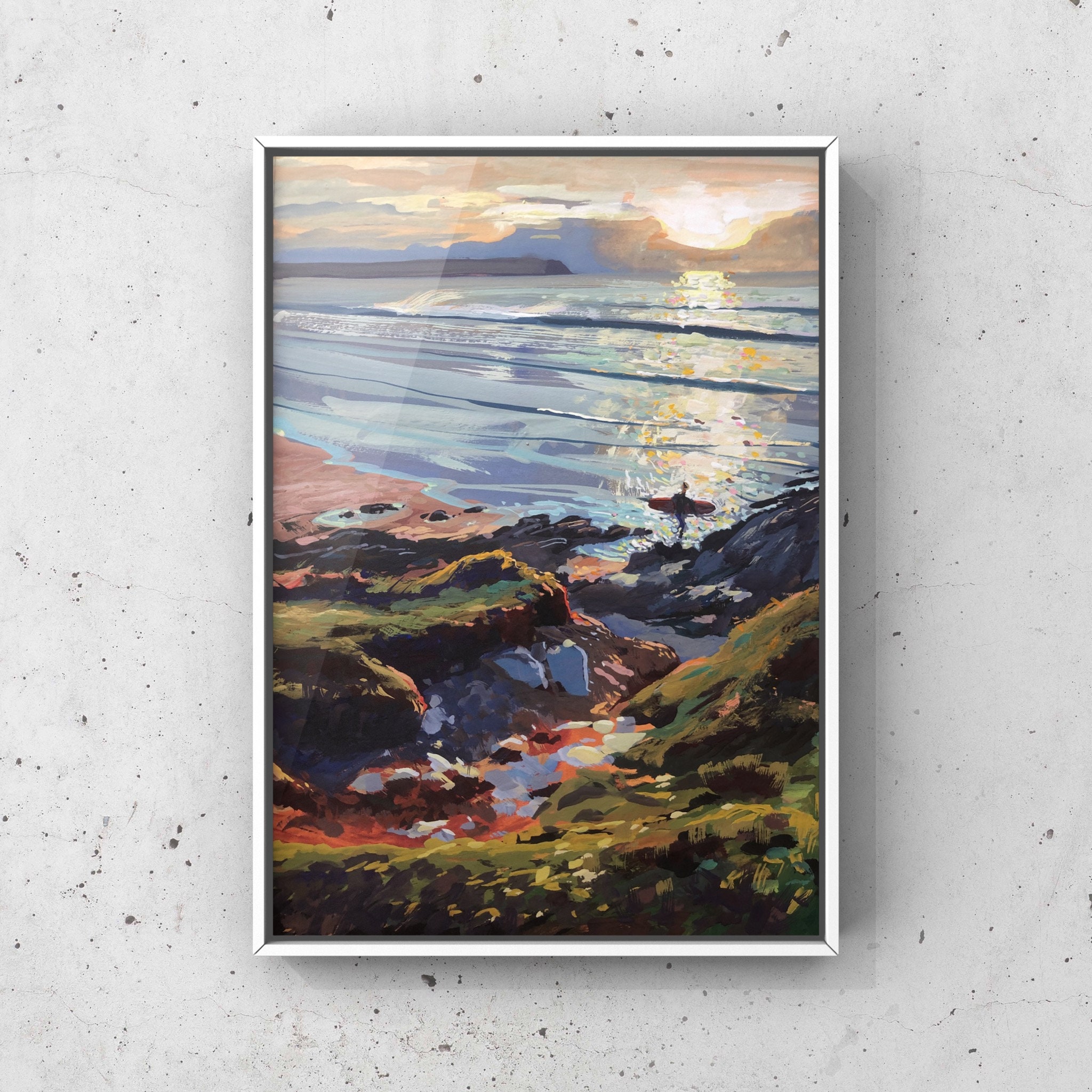 Woolacombe Devon Surfer Picture - Summer Sunset Art - North Devon Surf ...